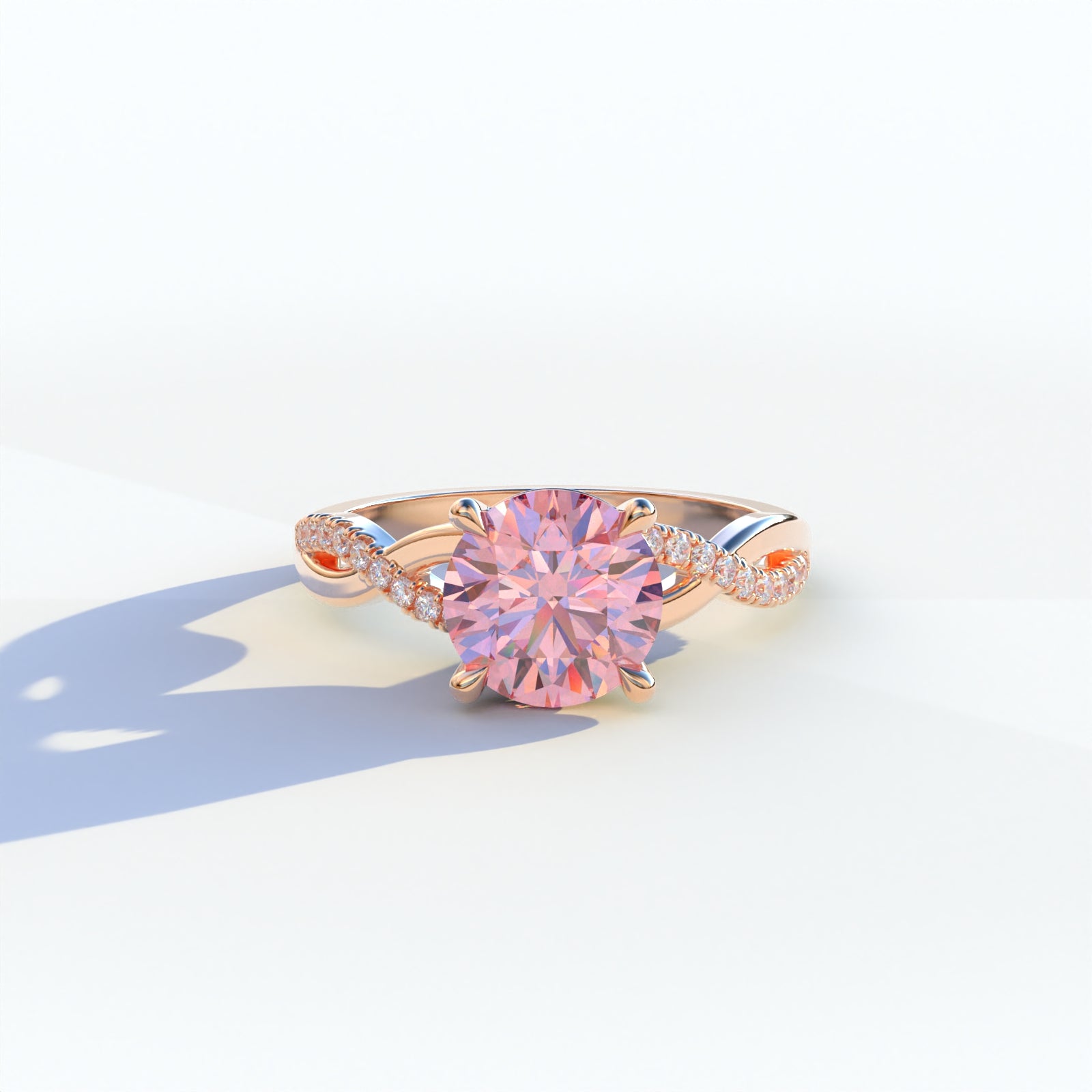 3 Carat Pink Round Cut Lab Diamond Ring - Infinity Cross – Mohana ...