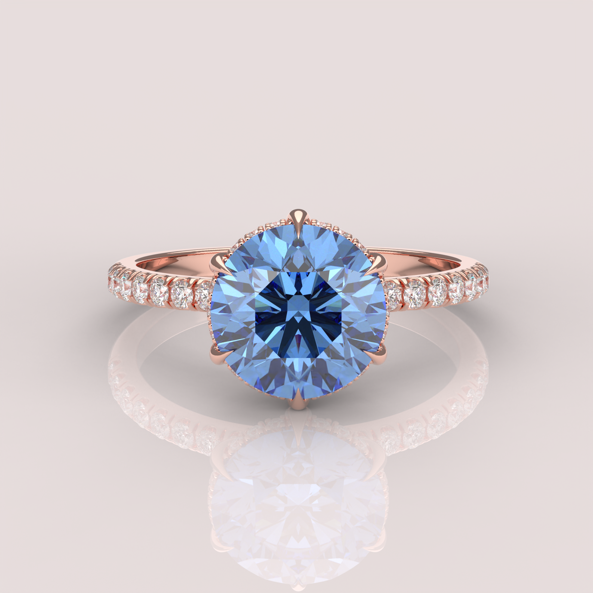 Hyper Saga - Blue Color Round Cut Diamond Ring | Hidden Halo & Pave Ri ...