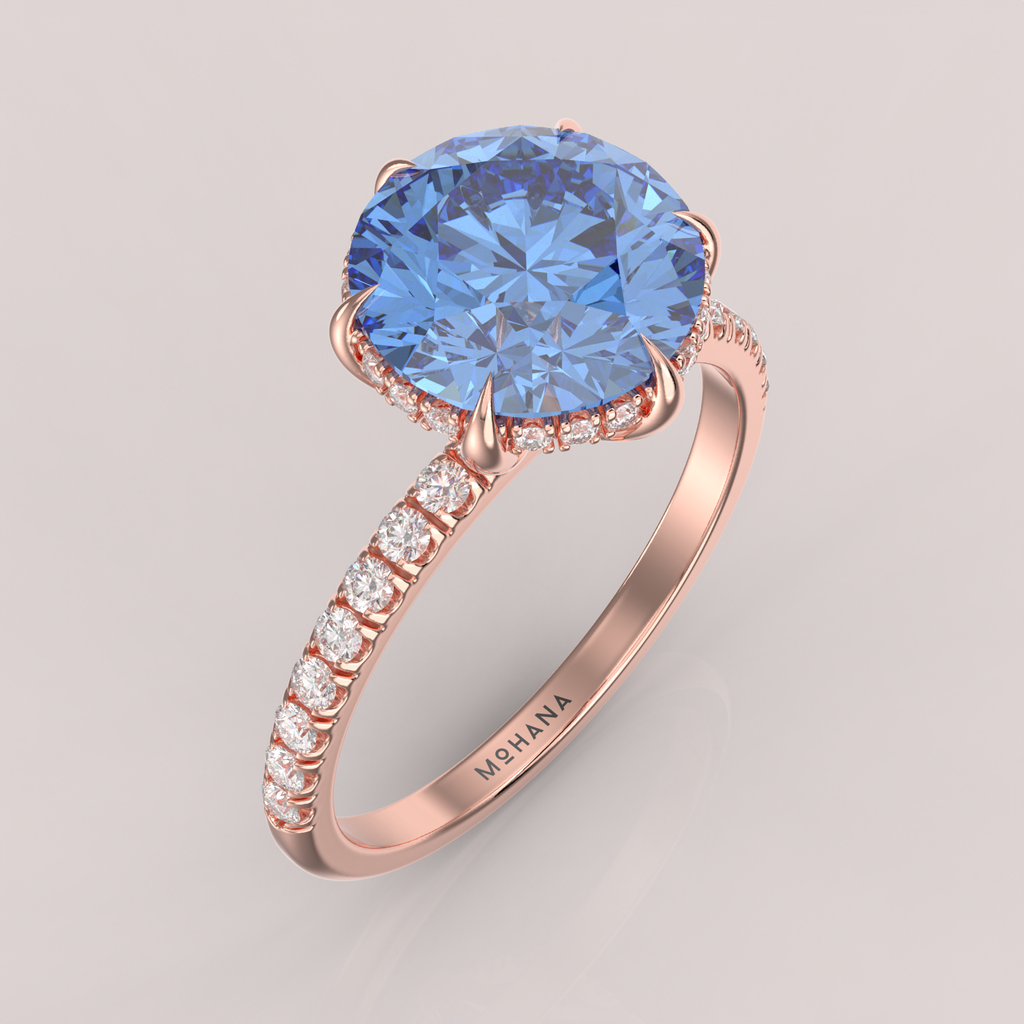Hyper Saga - Blue Color Round Cut Diamond Ring | Hidden Halo & Pave Ri ...
