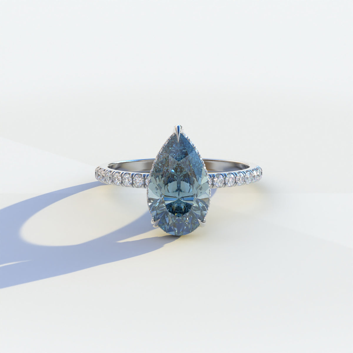 Eliza Pear Cut Blue Lab Diamond Engagement Ring Set - Hidden Halo ...