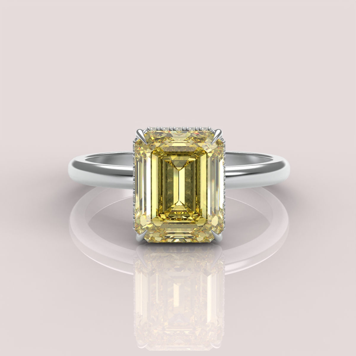 Campanula - Yellow Color Emerald Cut Diamond Ring | Hidden Halo & Claw ...