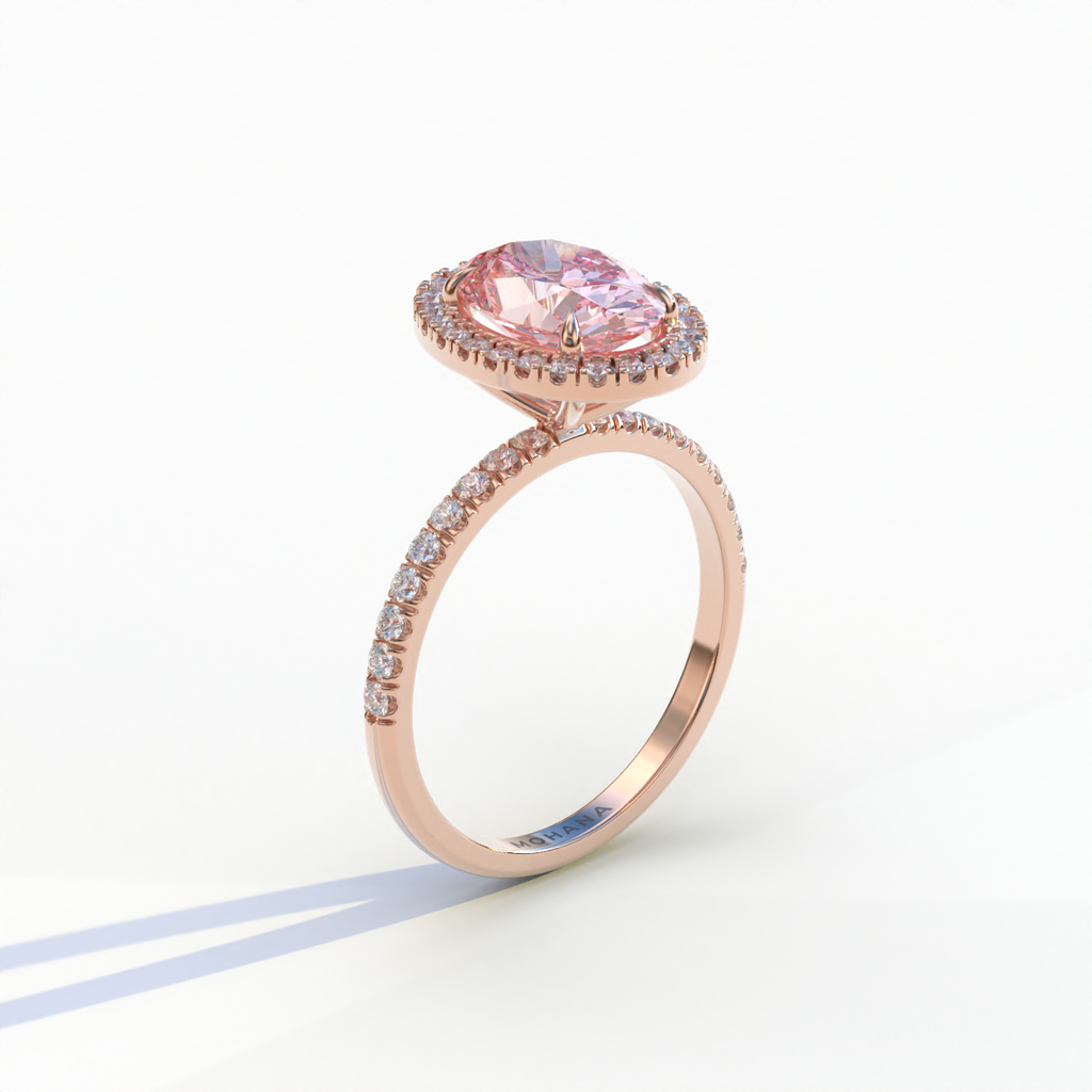 Annabella - Pink Color Oval Cut Diamond Ring | Halo & Pavé Setting Rin ...